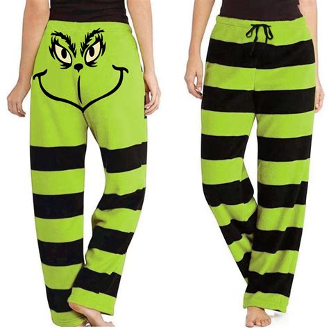 Womens Green Pajama Pants Grinch Christmas Pajamas Grinch Long Striped