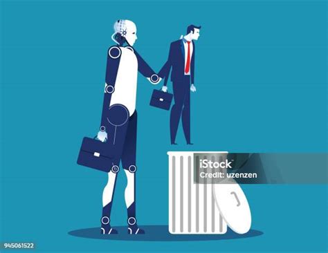 로봇 Vs 인간입니다 작업 인간의 기술을 교체 합니다 개념 자동화 벡터 일러스트입니다 기계류에 대한 스톡 벡터 아트 및 기타