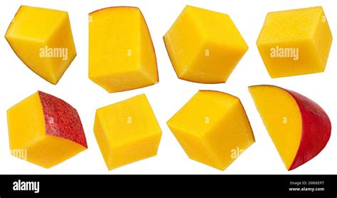 Mango Cube Slices Isolated On White Background Stock Photo Alamy