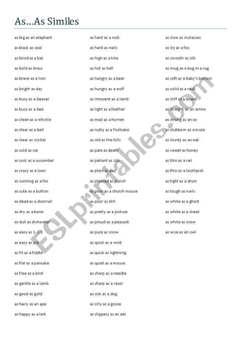 Similes Esl Worksheet By Amandardunn