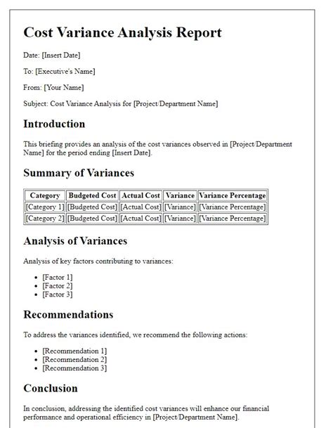 Letter Template For Cost Variance Analysis Free Samples In Pdf Letterin