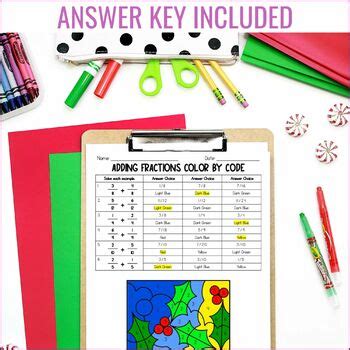 Christmas Color By Code Adding Fractions With Like Denominators TPT