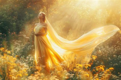 Premium Photo A Woman In A Flowing Dress Basking In Sunlight