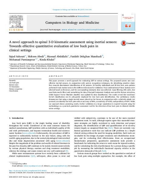 Pdf A Novel Approach To Spinal 3 D Kinematic Assessment Using Inertial Sensors Towards