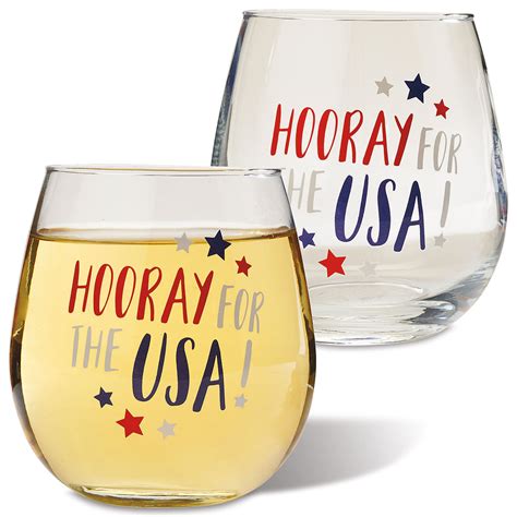 2 Patriotic Stemless Wine Glasses Lillian Vernon