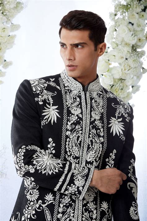 Black And White Sherwani Set Sherwani Fashion Blazer Designs