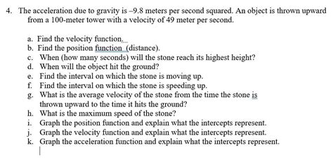 Solved 4 The Acceleration Due To Gravity Is 9 8 Meters Per