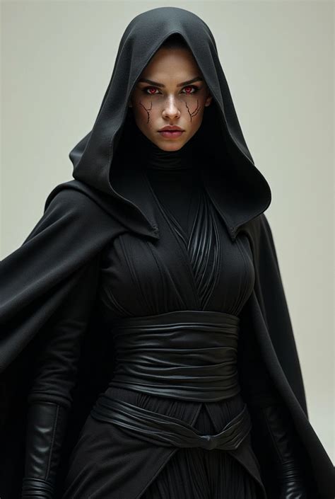 Female Sith Buzzcut Black Robe Standing Frontal Facial Scars