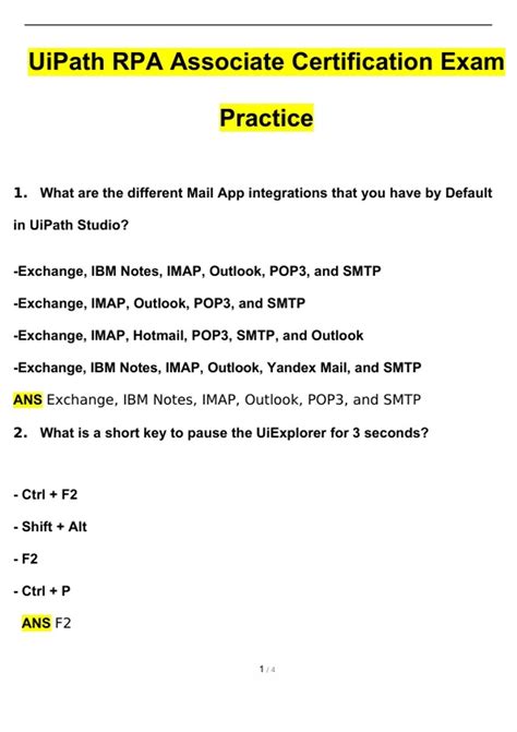Uipath Rpa Associate Certification Exam Practice 2024 Questions With