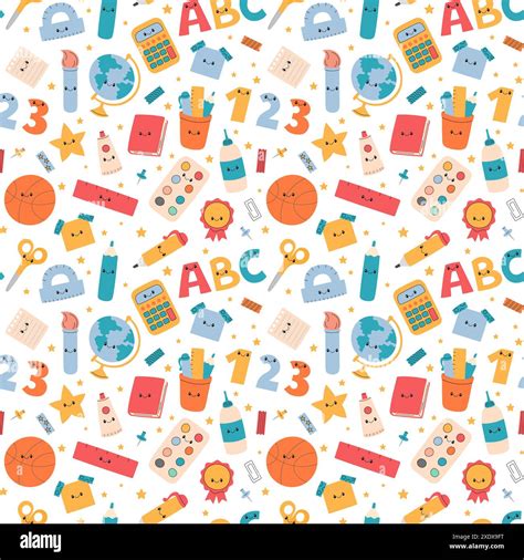 School Vector Pattern Seamless Background With Funny Educational