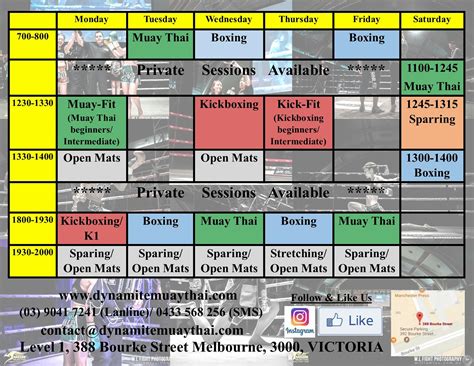 Summer Timetable Dear Dynamite Members Dynamite Muay Thai Is