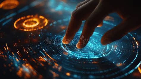 futuristic touchscreen interface displaying digital hologram for