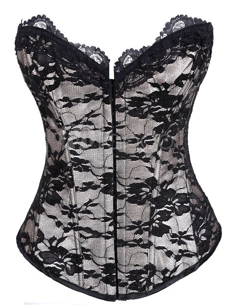 Black And White Strapless Lace Satin Corsets And Panty Set