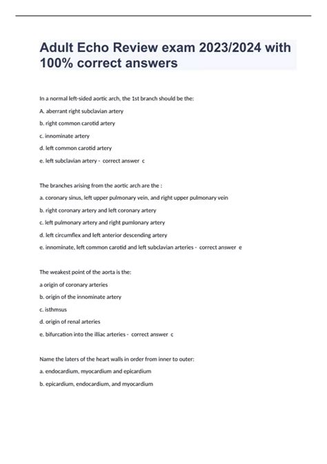 Adult Echo Review Exam With Correct Answers Adult Echocardiography Stuvia US
