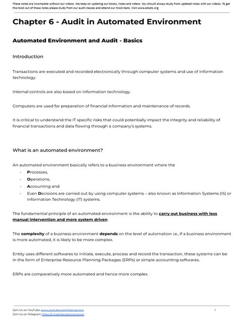 Chapter 6 Audit In Automated Environment Pdf Audit Internal Control