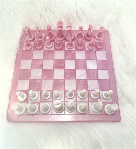 Pearlescent Pink And Pearl White Resin Chess Set Resin Chess Board