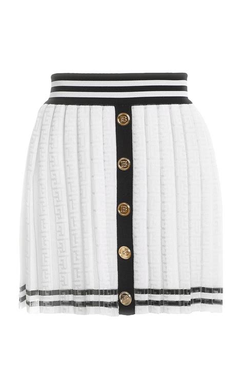 Balmain Pleated Monogrammed Jacquard Skirt Womens Sweatshirts Fashion