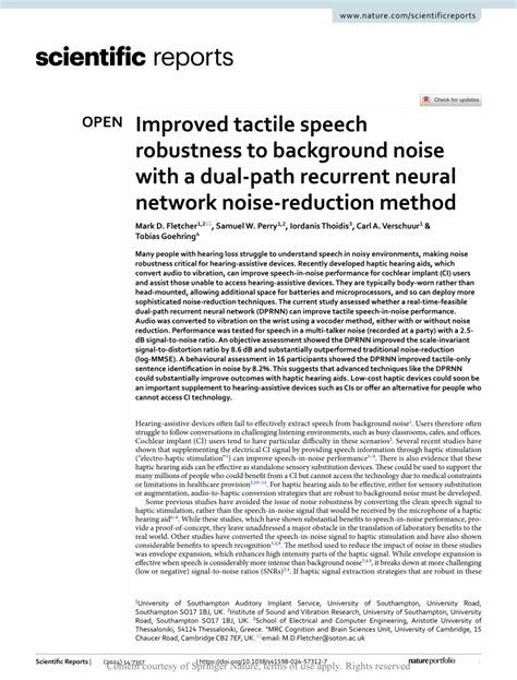 pdf improved tactile speech robustness to background noise with a