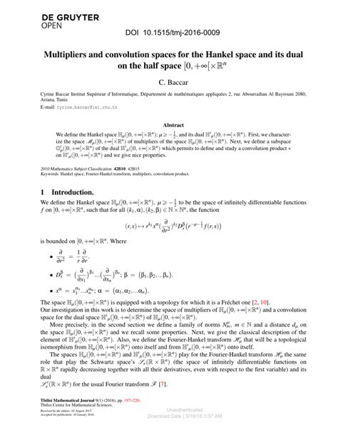 Pdf Multipliers And Convolution Spaces For The Hankel Space And Its Dual On The Half Space [0