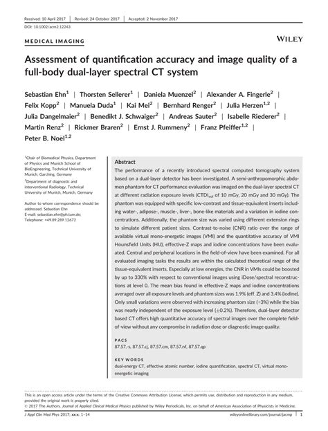 Pdf Assessment Of Quantification Accuracy And Image Quality Of A Full Body Dual Layer Spectral