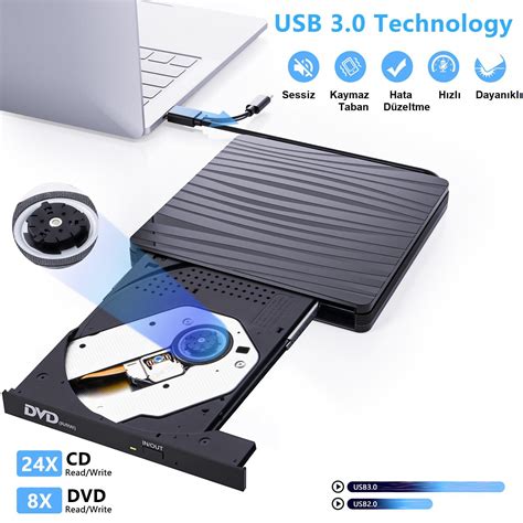 Upway Dvd Rw Usb 3 0 Type C Slim Harici Cd Dvd Yazıcı Okuyucu Macbook