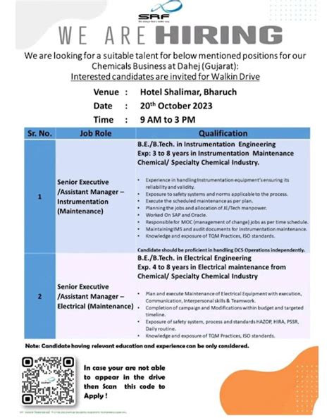 Srf Walk In Interviews For Instrumentation And Electrical Department