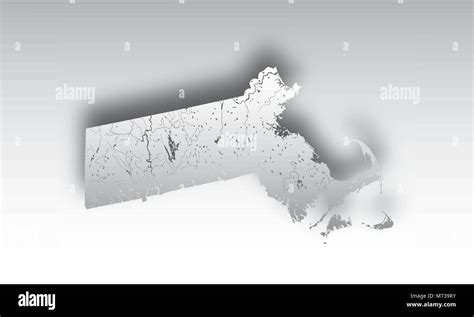 Us States Map Of Massachusetts With Paper Cut Effect Hand Made