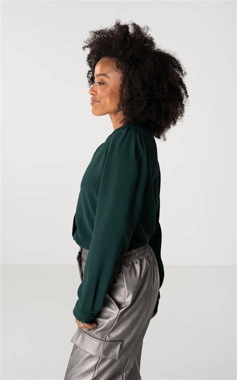 V Hals Blouse Met Knoopjes Donkergroen Guts And Gusto