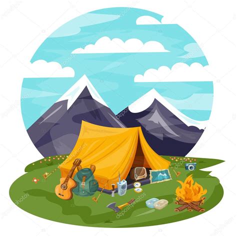 Camping ilustración vectorial de dibujos animados Tienda turística en