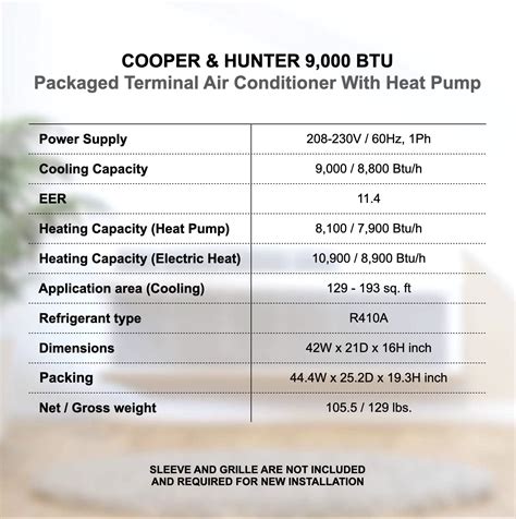 Cooper And Hunter 9000 Btu Ptac Packaged Terminal Air Conditioner And