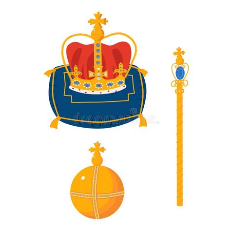 Crown On The Ceremonial Pillow Globus Cruciger Scepter Cartoon Vector