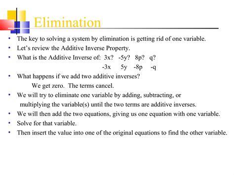 Solving Systems Of Equations Algebraically 2 Ppt