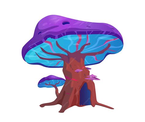 Premium Vector Giant Magic Glowing Mushroom Tree Vector Illustration