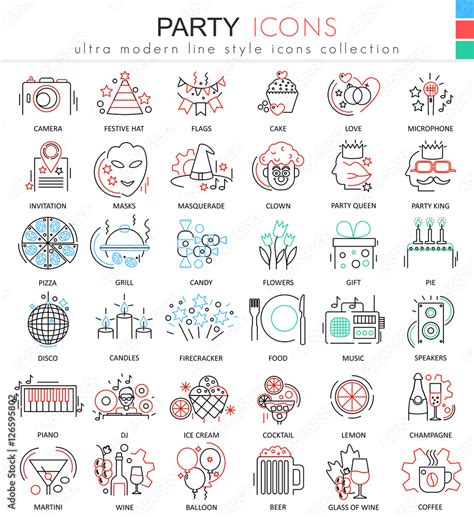 Vector Party Disco Ultra Modern Outline Line Icons For Apps And Web Design Party Sybols For App