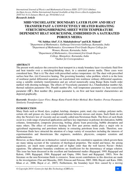 Pdf Mhd Viscoelastic Boundary Layer Flow And Heat Transfer Past A Convectively Heated