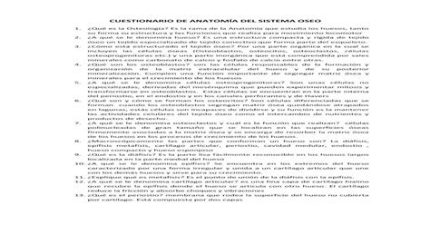 Cuestionario De Anatomía Del Sistema Oseo Pdf Document