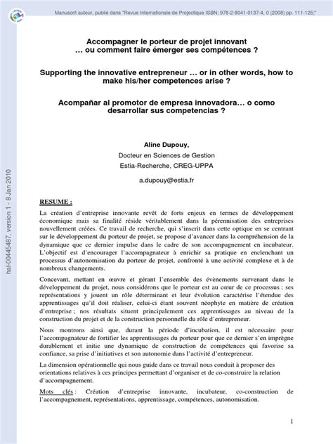 Accompagner Le Porteur De Projet Innovant Ou Comment Faire Emerger