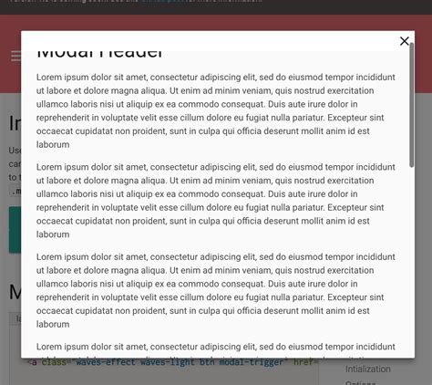 Html Make Element Of Materialize Modal Window Not Scrollable Stack