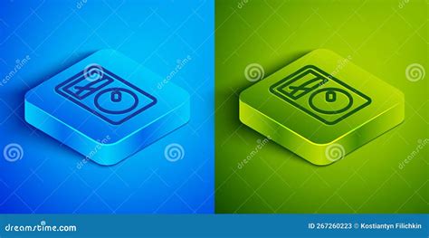 Isometric Line Ampere Meter Multimeter Voltmeter Icon Isolated On Blue And Green Background