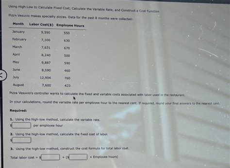 Solved Using High Low To Calculate Fixed Cost Calculate The