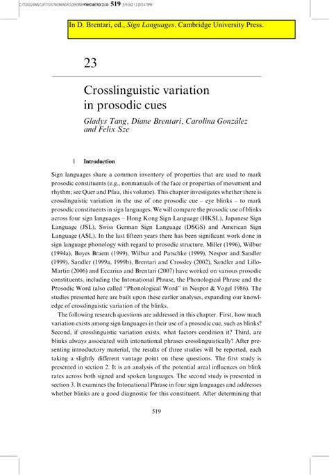 Pdf Crosslinguistic Variation In The Use Of Prosodic Cues The Case