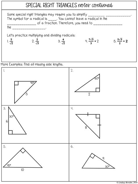 Special Right Triangle Worksheets