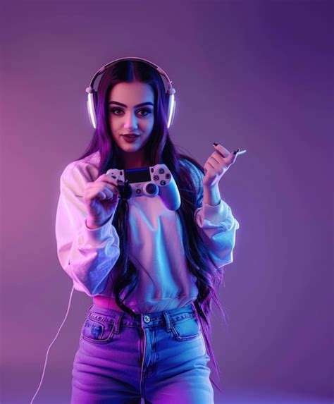 Joyful Girl Playing Video Games Premium Ai Generated Image