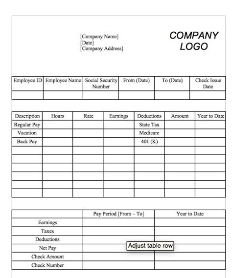 Excel Paystub Template
