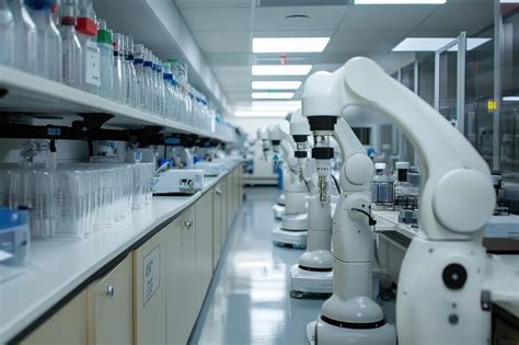 Automated Robotic Arms In A Modern Laboratory Setting Premium Ai