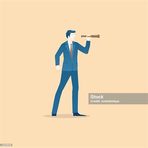 Business Concept Vector Illustration Of Businessman Looking Through