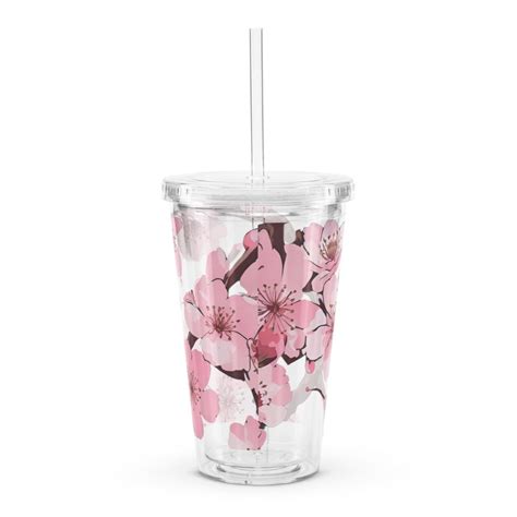 16oz Clear Plastic Tumbler Cherry Blossom Pink 590ml Acrylic Iced