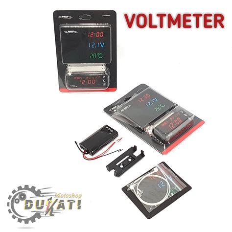 Jual VOLTMETER AKI DIGITAL 3 IN 1 VOLTMETER AKI JAM TEMPERATUR SUHU