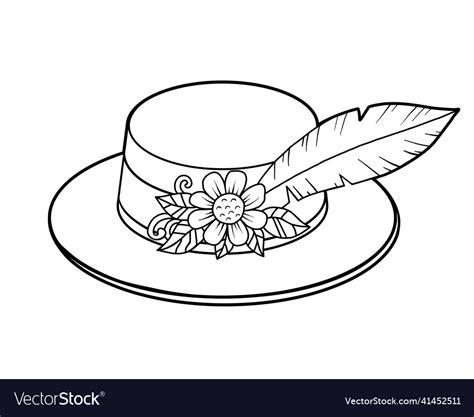 Coloring Book Cartoon Headwear Flower Straw Hat Vector Image