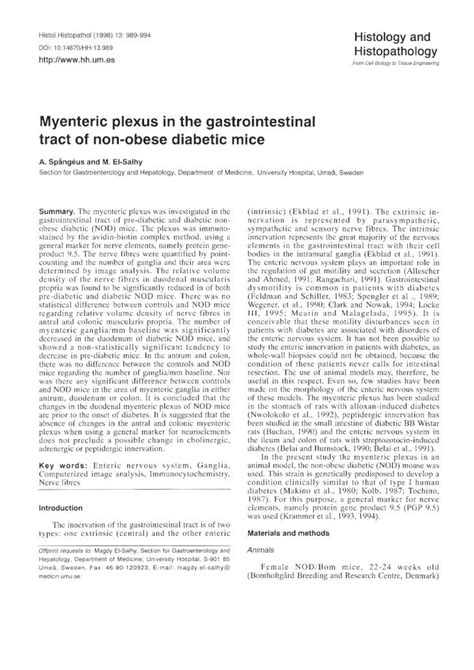Pdf Myenteric Plexus In The Gastrointestinal Tract Of Non Plexus